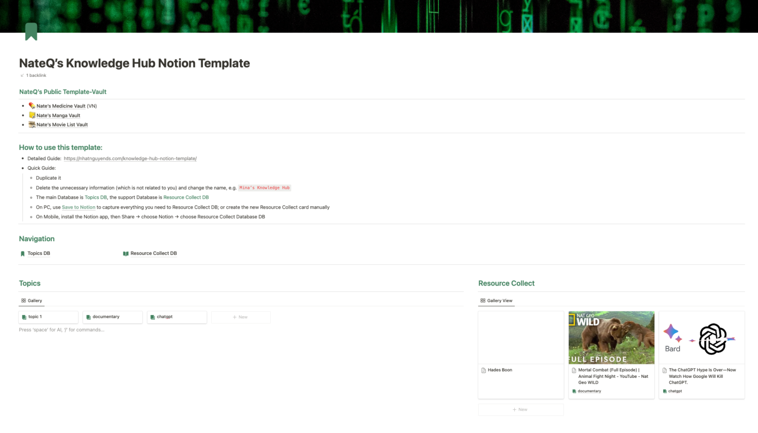 Knowledge Hub Notion Template - NateCue